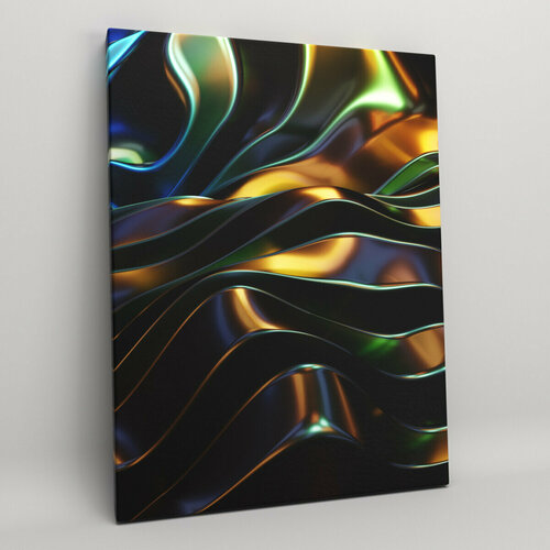 Картина на холсте (интерьерный постер) "Волны цветного металла" абстракция, с деревянным подрамником, размер 30х40 см