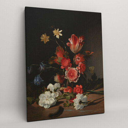 Картина на холсте (интерьерный постер) "Репродукция - Натюрморт цветы - Виллем Ван Альст" живопись, с деревянным подрамником, размер 45x60 см