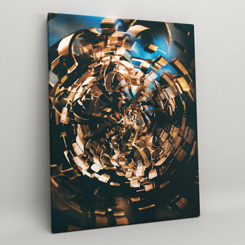 Картина на холсте (интерьерный постер) "абстракция - золотая спираль", с деревянным подрамником, размер 30x40 см