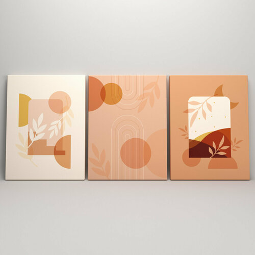 Набор картин на холсте (коллекция интерьерных постеров) триптих "Окно в осень" в скандинавском стиле, с деревянным подрамником, размер 45x60 см, 3 шт.