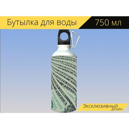 Бутылка фляга для воды "Доллар, usdollar, деньги" 750 мл. с карабином и принтом