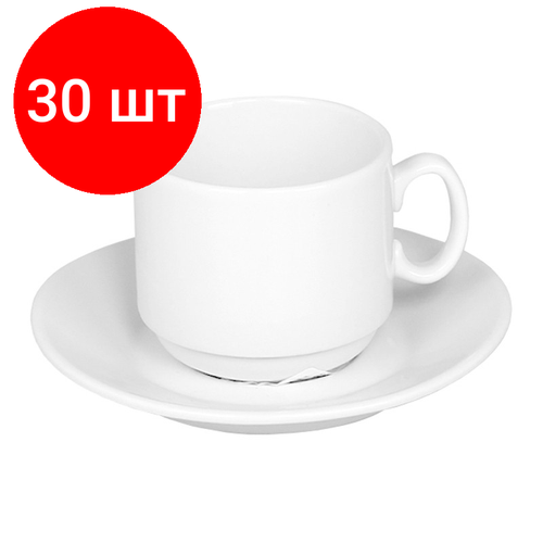 Комплект 30 штук, Кофейная пара Мокко белая фарфор, чашка 100мл блюдце d-10см (6С1627)