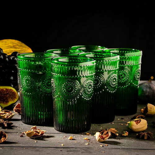 Набор стеклянных стаканов "Ларго", 350 мл, 6 шт, цвет зелёный