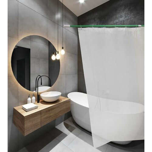 Штора для ванной комнаты 180х180 PEVA 60050 с кольцами Прозрачный матовый (П210) SANTREK HOME