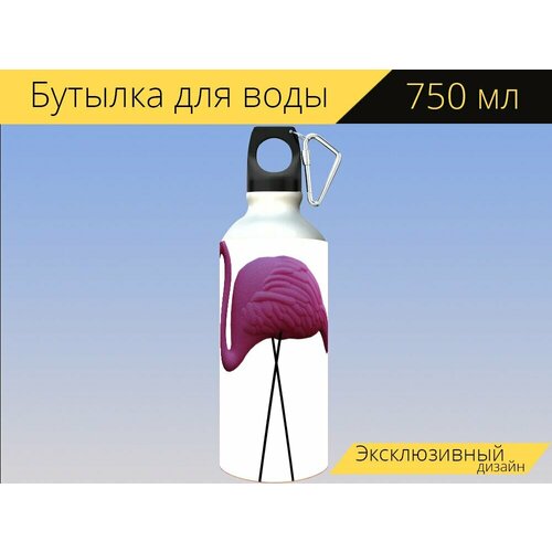 Бутылка фляга для воды "Фламинго, пластик, розовый" 750 мл. с карабином и принтом