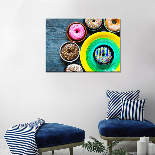 Картина/Картина на холсте для интерьера/Картина на стену/Картина для кухни/ - Пончик на яркой тарелке 40х60