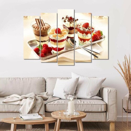 Модульная картина/Модульная картина на холсте/Модульная картина в подарок/десерты в стаканах-desserts in glasses 150х100