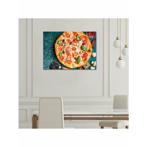 Картина на холсте с подрамником Пицца синий фон 20х30