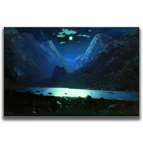 Картина для интерьера на холсте Архипа Куинджи «Дарьяльское ущелье. Лунная ночь» 60х91, холст без подрамника