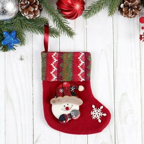 Носок для подарков "Праздничный уют" Снеговик, 12х15,5 см, красный (комплект из 9 шт)