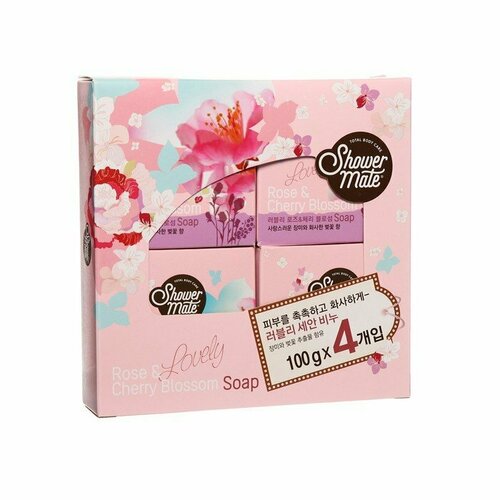 Мыло косметическое Shower Mate Роза и вишневый цвет, 4*100 гр (комплект из 2 шт)