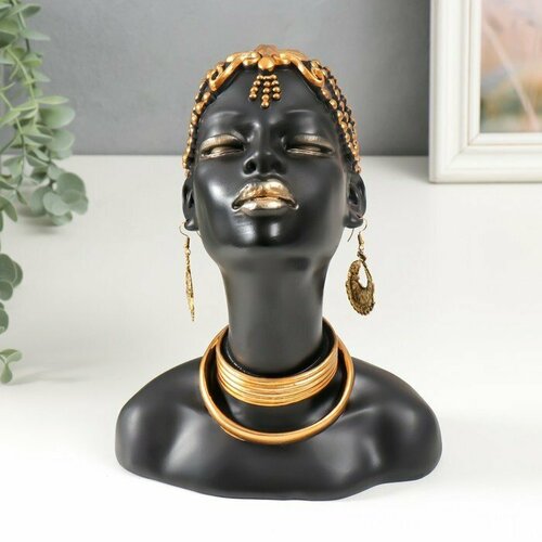 Сувенир полистоун бюст "Девушка из африканского племени" чёрный с золотом 23х10х18,5 см