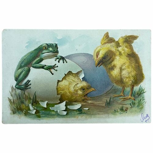 Почтовая открытка "Пасха. Цыплята и лягушка" XX век, Европа