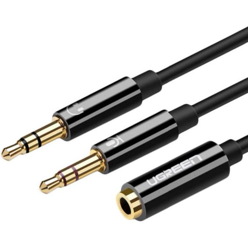 UGREEN Кабель UGREEN AV140-20898; 2x AUX 3.5mm (M) to AUX 3.5mm (F), пластиковый корпус, 20 см, Black