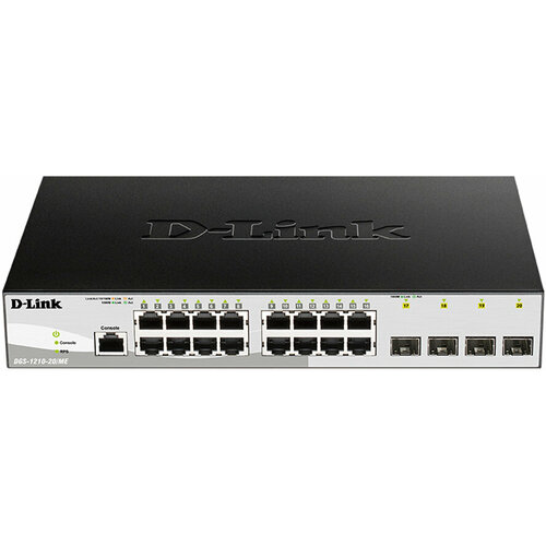 D-Link Коммутатор/ DGS-1210-20/ME/B Managed L2 Metro Ethernet Switch 16x1000Base-T, 4x1000Base-X SFP, Surge 6KV, CLI, RJ45 Console, RPS, Dying Gasp