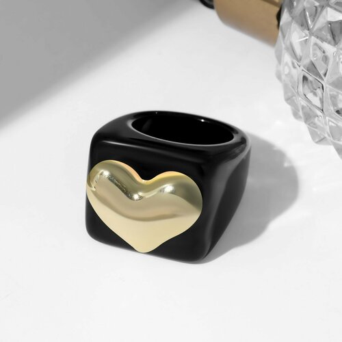 Кольцо ТероПром, пластик, искусственный камень, черный, золотой