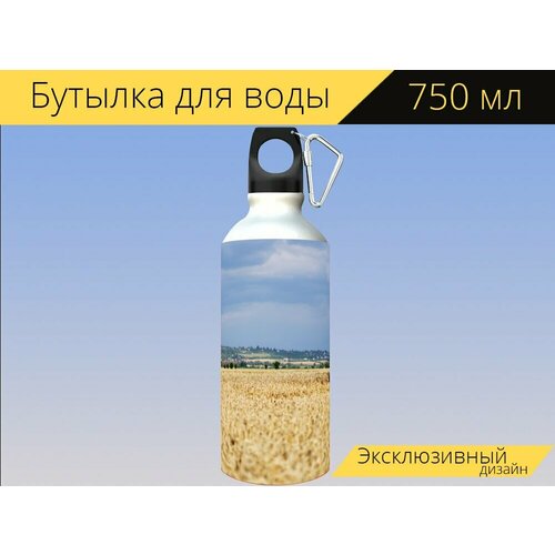 Бутылка фляга для воды "Hlusovice, hlušovice, пейзаж" 750 мл. с карабином и принтом