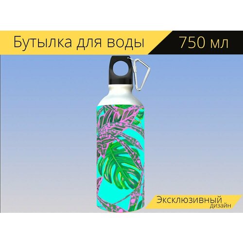 Бутылка фляга для воды "Картина, масло, листья" 750 мл. с карабином и принтом