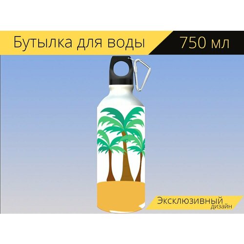 Бутылка фляга для воды "Пляж, тропический, летом" 750 мл. с карабином и принтом