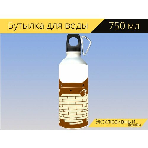 Бутылка фляга для воды "Корзина, пикник, плетеный" 750 мл. с карабином и принтом