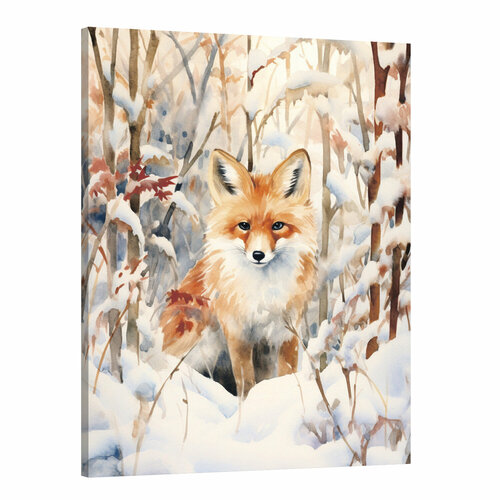 Интерьерная картина 50х70 "Лиса в зимнем лесу"