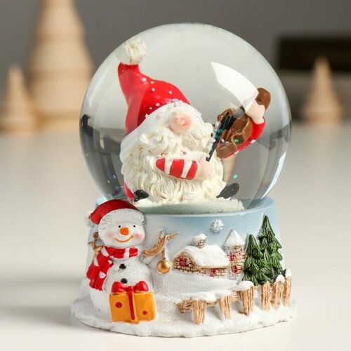 Сувенир полистоун водяной шар "Дед Мороз со скрипкой" 7х8х9 см