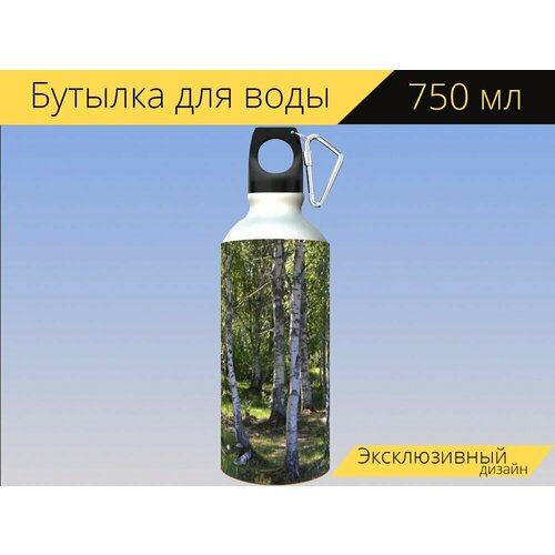 Бутылка фляга для воды "Березы, лес, береза" 750 мл. с карабином и принтом