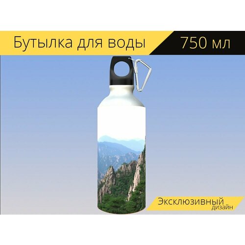 Бутылка фляга для воды "Хуаншань, амоксициллин, аньхой" 750 мл. с карабином и принтом