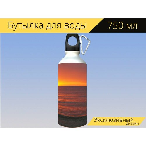 Бутылка фляга для воды "Море, заход солнца, ямайка" 750 мл. с карабином и принтом