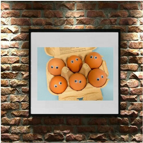Постер "Яйца с глазами в лотке" от Cool Eshe из коллекции "Креатив", плакат на стену А4 (29,7 х 21 см) для интерьера