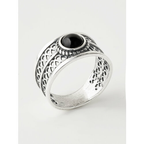 Кольцо Shine & Beauty, агат, размер 19.5, серебряный, черный