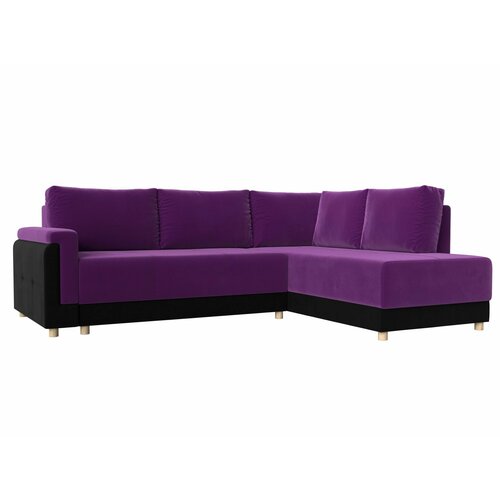Угловой диван Лига-024 правый угол, Микровельвет фиолетовый, черный