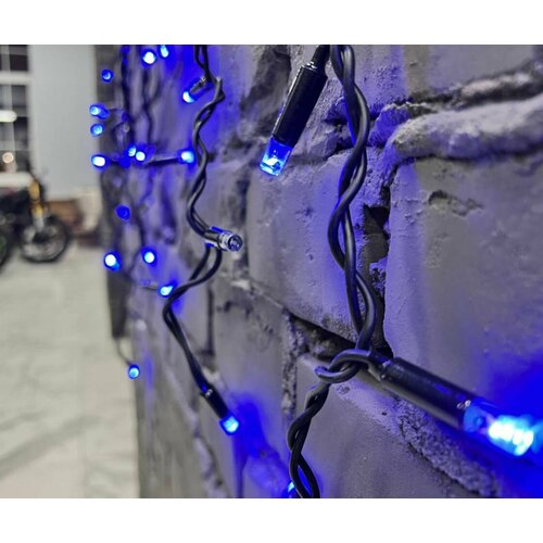 Гирлянда Бахрома уличная 3 метра IP65 100 LED мерцающая (Синяя) черный провод