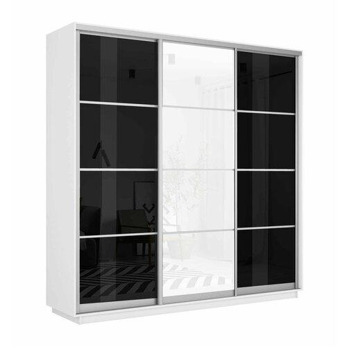 Шкаф для одежды Бонето Лоял 3-х дверный Стекло черное/Стекло белое/Стекло черное 180х60х220 Белый