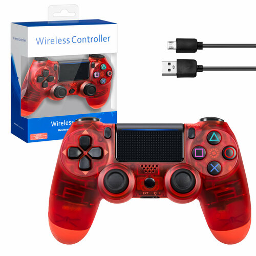 Джойстик для PS4 беспроводной AA прозрачный красный (no logo)