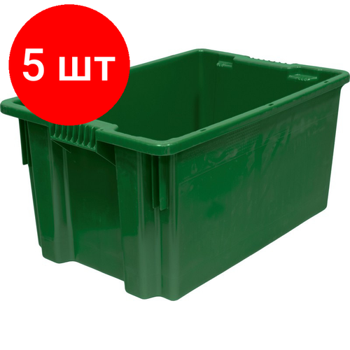 Комплект 5 штук, Контейнер пластиковый 600х400х300мм сплошной (арт.601)_зеленый