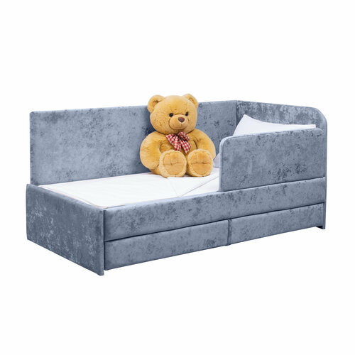 Кровать-диван Непоседа 200*90 см голубая угловая 2-а спальных места, правый угол сборки с защитным бортиком