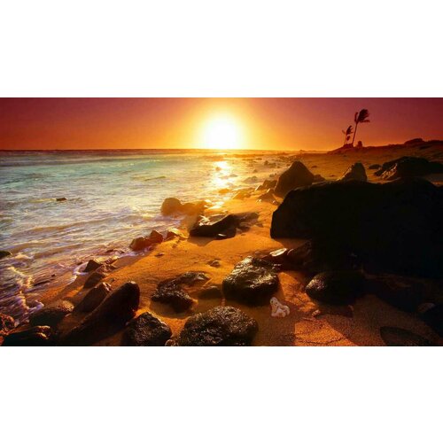 Картина на холсте 110x60 LinxOne "Красочный закат на пляже" интерьерная для дома / на стену / на кухню / с подрамником