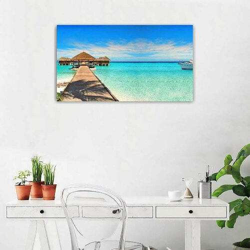 Картина на холсте 60x110 LinxOne "Мальдивы бунгало пляж тропики" интерьерная для дома / на стену / на кухню / с подрамником