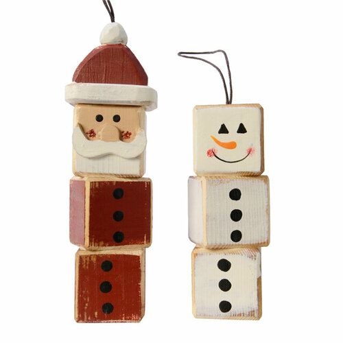 Kaemingk Набор деревянных елочных игрушек Санта и Снеговик Олли 12-15 см, 2 шт, подвеска *