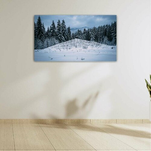 Картина на холсте 60x110 LinxOne "Небо облака лес снег ели" интерьерная для дома / на стену / на кухню / с подрамником