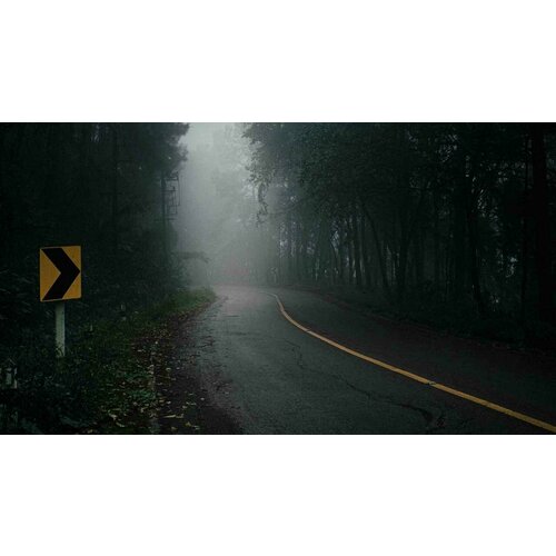Картина на холсте 60x110 LinxOne "Дорога, туман, деревья, мрак, природа" интерьерная для дома / на стену / на кухню / с подрамником