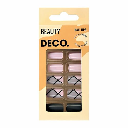 Набор накладных ногтей с клеевыми стикерами DECO. BEAUTY grey geometry (24 шт + клеевые стикеры)