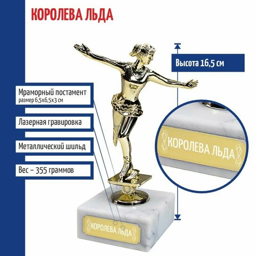 Подарки Статуэтка Фигуристка "Королева льда" на мраморном постаменте (16,5 см)