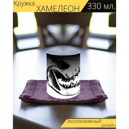 Кружка хамелеон с принтом "Череп, винтаж, в возрасте" 330 мл.