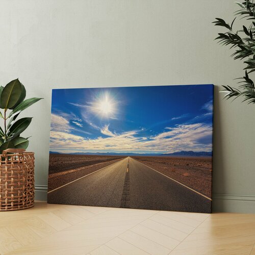 Картина на холсте (пустынная дорога пейзаж закат в вверх) 60x80 см/для интерьера/в комнату/на стену/в подарок