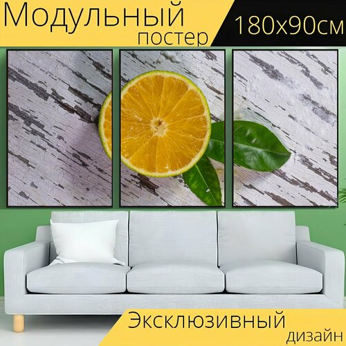 Модульный постер "Апельсин, оранжевый желтый, желтый" 180 x 90 см. для интерьера