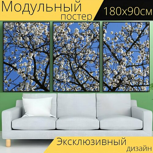 Модульный постер "Весна, дерево, цвести" 180 x 90 см. для интерьера