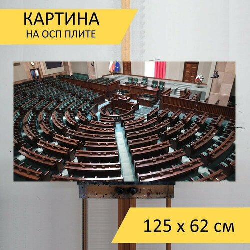 Картина на ОСП 125х62 см. "Парламент, польша, политика" горизонтальная, для интерьера, с креплениями