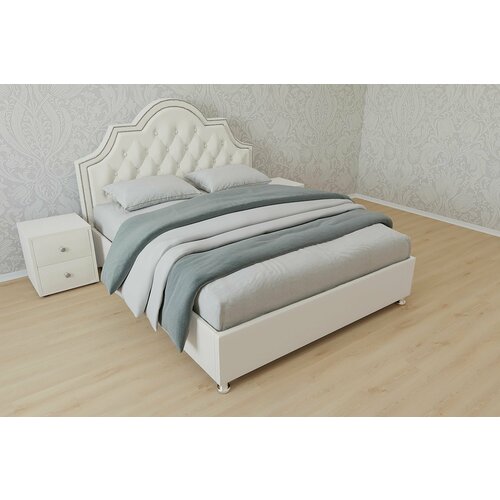 Односпальная кровать Мирабель 80x200 с подъемным механизмом и с коробом для белья велюр белый ножки 5 см